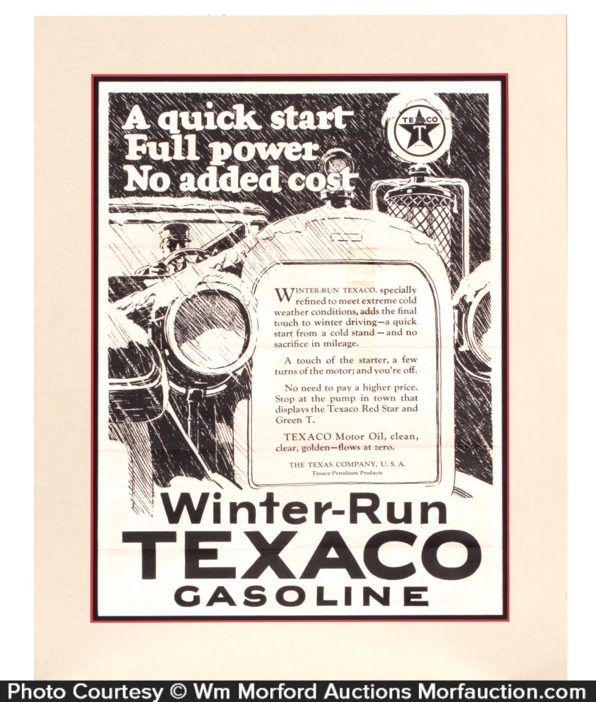 Winter-Run Texaco Gasoline Poster • Antique Advertising