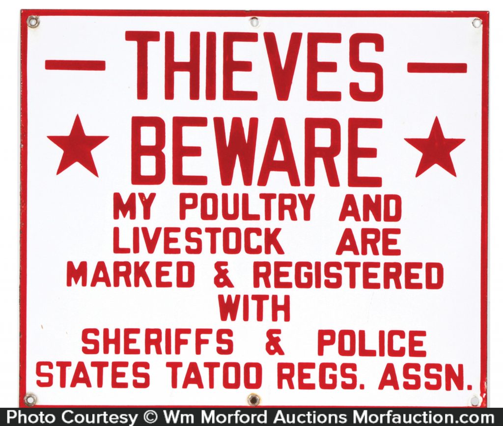 Thieves Beware Porcelain Sign • Antique Advertising