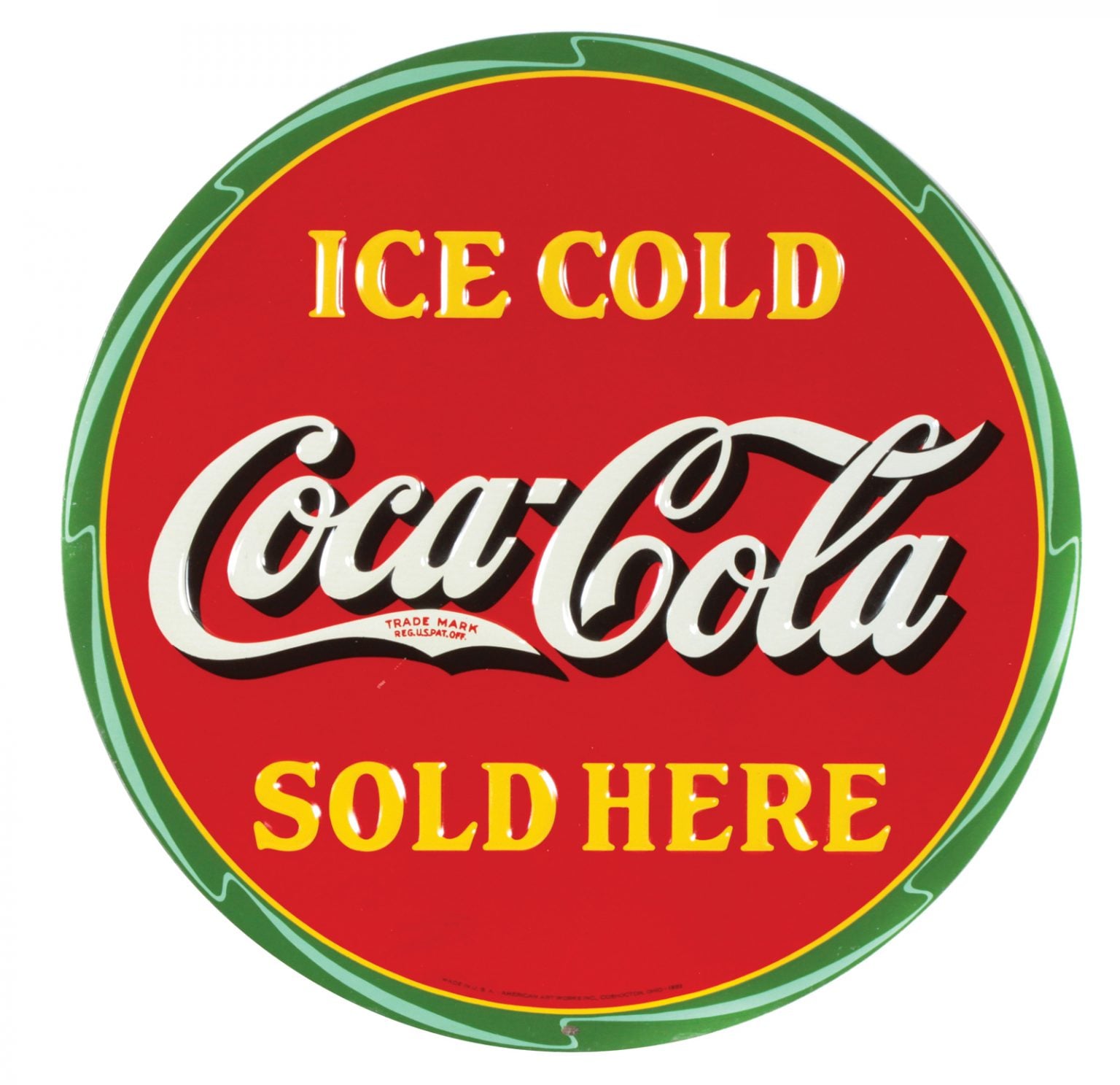 Ice Cold Coca-Cola Served Here Sign • Antique Advertising