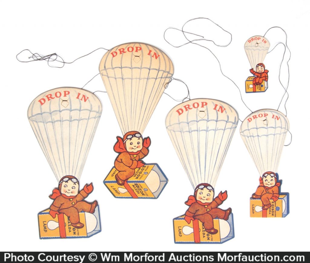 Edison Mazda Paratrooper Signs • Antique Advertising