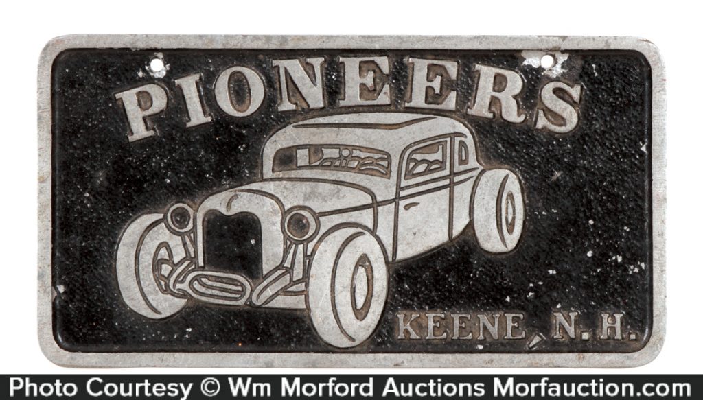 Pioneers Auto Plate • Antique Advertising
