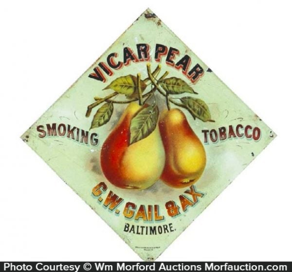 Vicar Pear Tobacco Sign • Antique Advertising