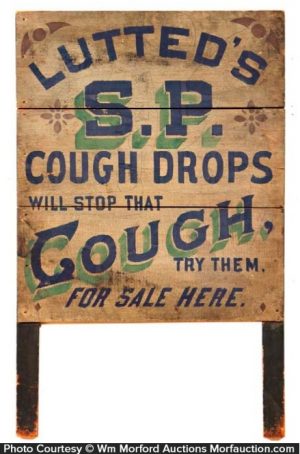 Lutted's S.P. Cough Drops Sign • Antique Advertising
