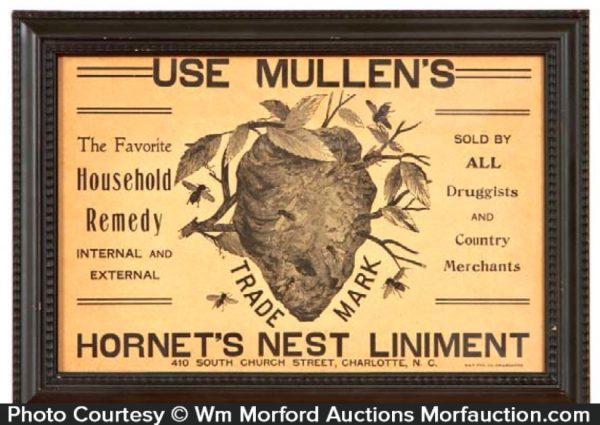 Mullen's Hornet's Nest Liniment Sign • Antique Advertising