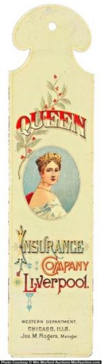 Queen Insurance Ledger Marker • Antique Advertising
