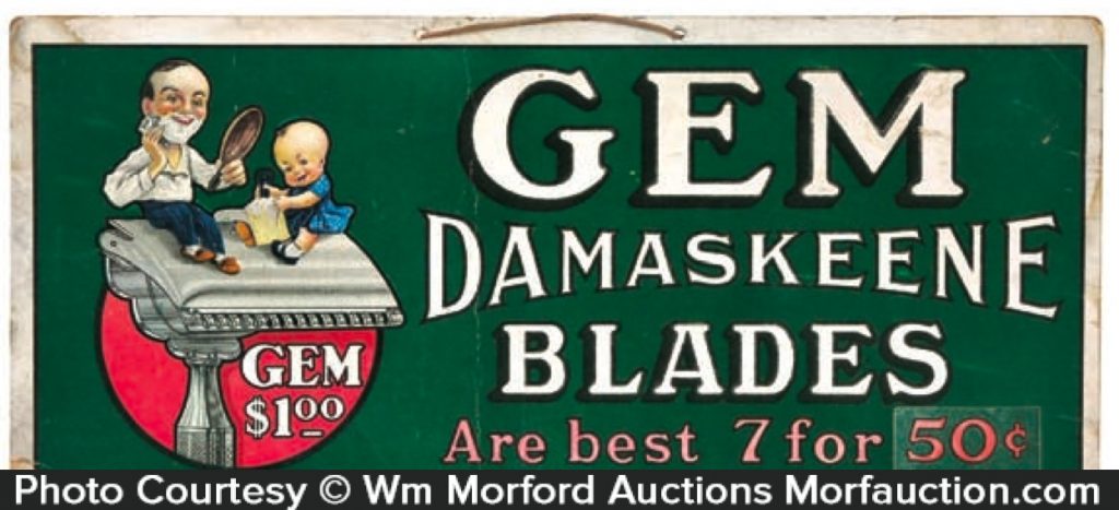 Gem Damaskeene Razor Sign • Antique Advertising