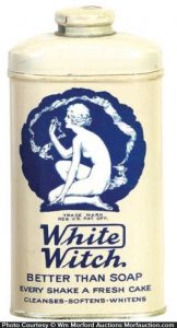 White Witch Powder Tin • Antique Advertising