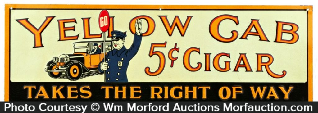 Yellow Cab Cigar Sign • Antique Advertising