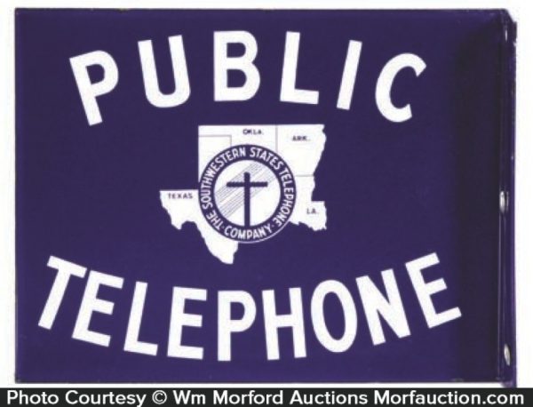 Porcelain Public Telephone Sign • Antique Advertising