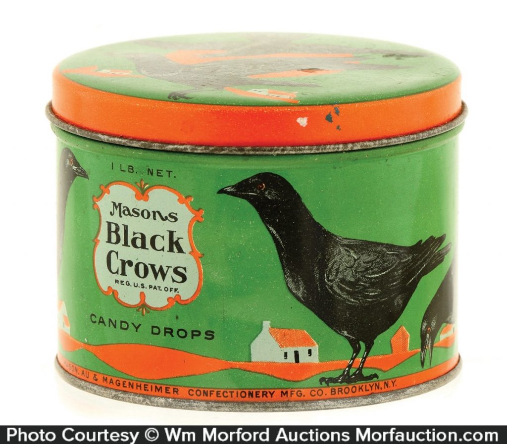 Mason's Black Crows Candy Tin • Antique Advertising