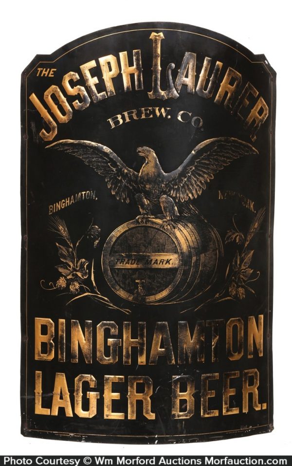 Joseph Laurer Binghampton Beer Sign • Antique Advertising
