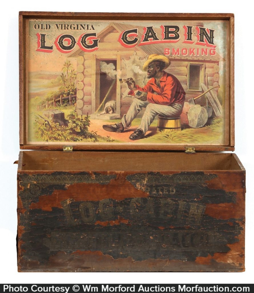 Log Cabin Tobacco Box • Antique Advertising