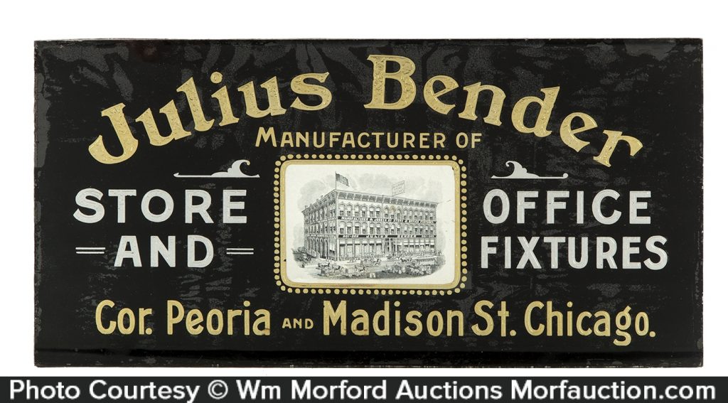 Julius Bender Fixtures Reverse Glass Sign • Antique Advertising