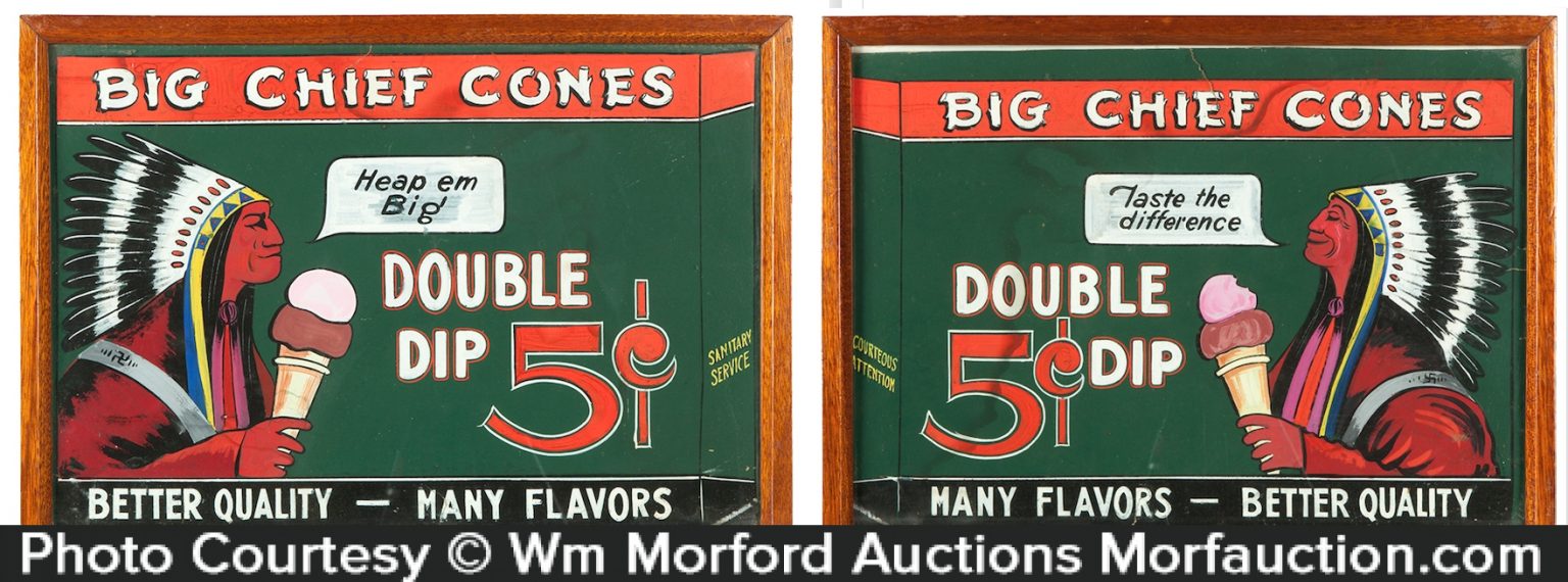 Big Chief Ice Cream Cones Sign • Antique Advertising