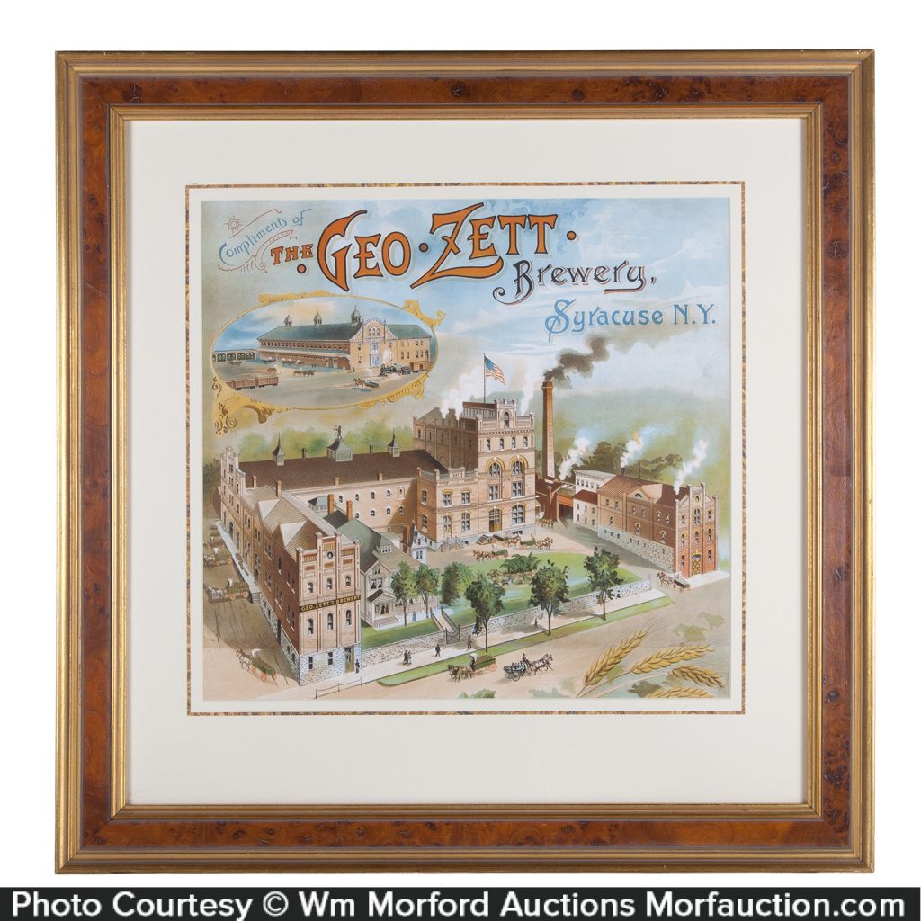Geo. Zett Brewery Beer Sign • Antique Advertising