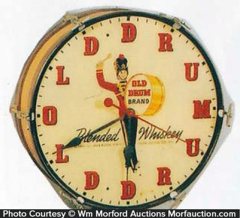 Old Drum Whiskey Clock • Antique Advertising
