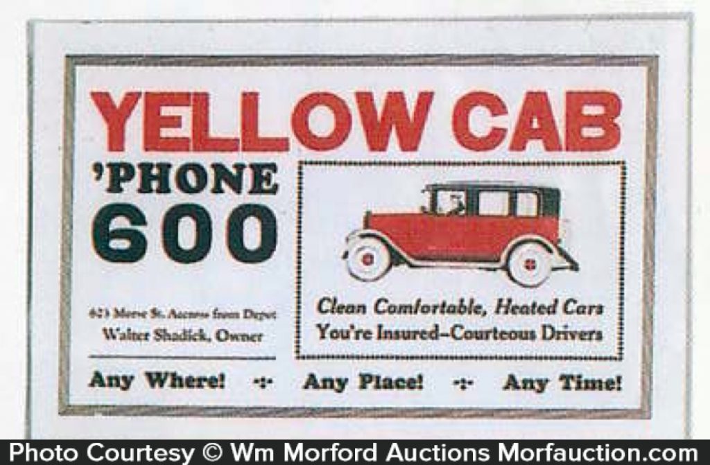 Yellow Cab Phone Sign • Antique Advertising