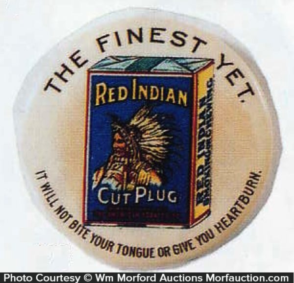 Red Indian Tobacco Button • Antique Advertising