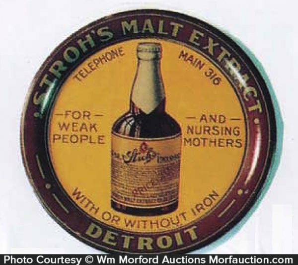 Stroh's Malt Extract Tip Tray • Antique Advertising