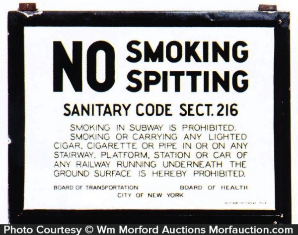 Subway No Smoking Spitting Sign • Antique Advertising