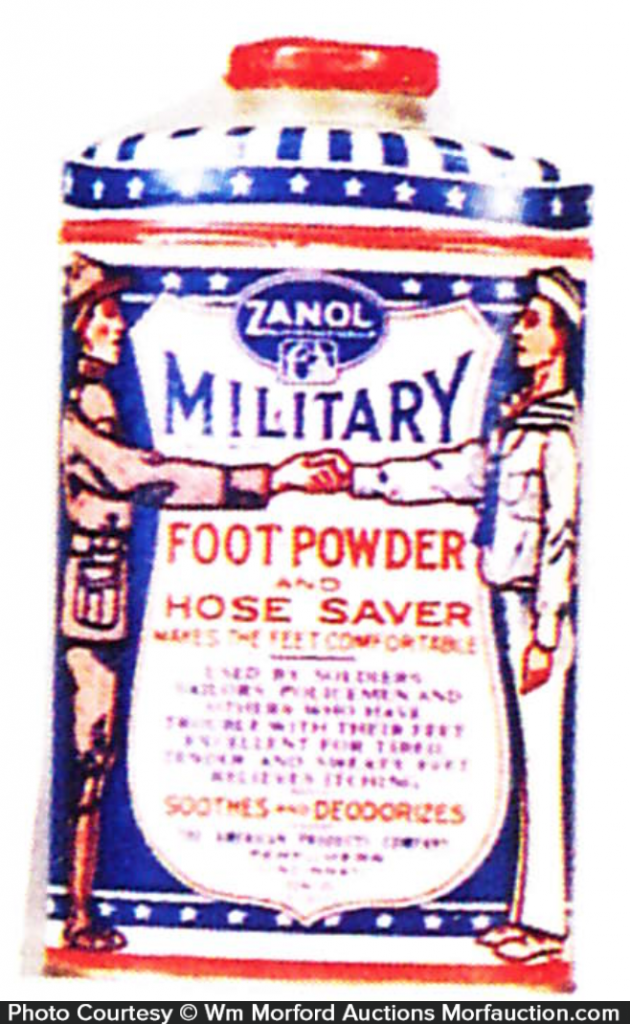 Zanol Military Foot Powder Tin • Antique Advertising
