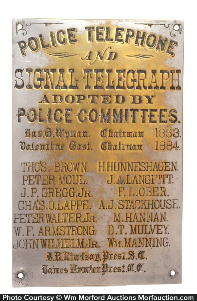 Police Telephone and Telegraph Sign • Antique Advertising