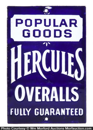 Hercules Overalls Porcelain Door Push • Antique Advertising