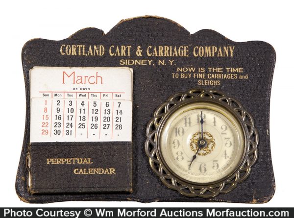 Cortland Carriage Desk Clock and Calendar • Antique Advertising
