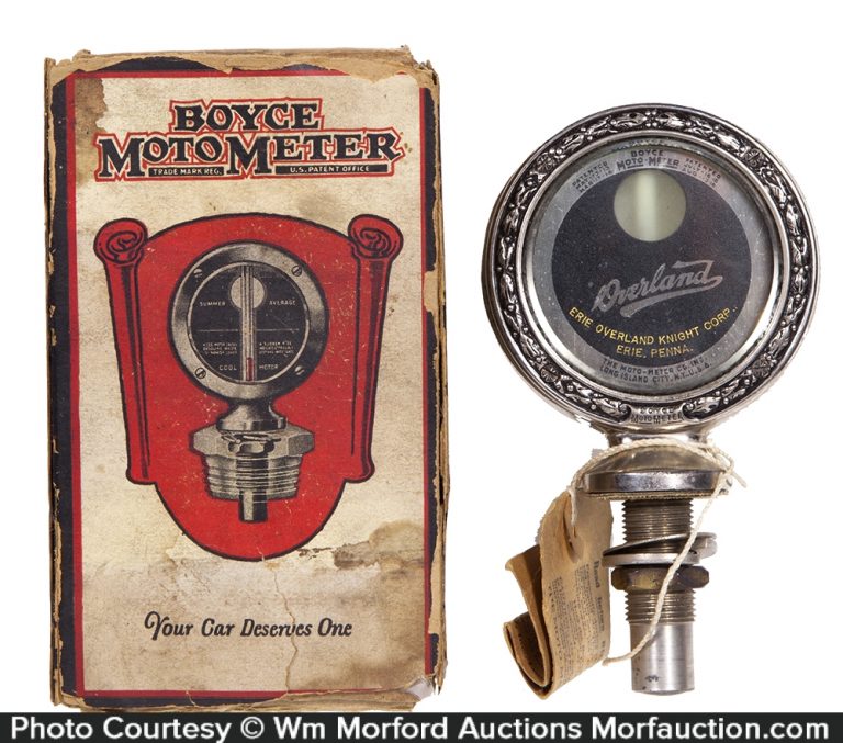 Boyce MotoMeter Overland Autos Hood Ornament • Antique Advertising
