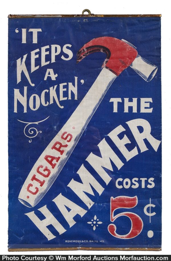 Hammer Cigars Cloth Sign • Antique Advertising