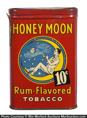 Honey Moon Rum Flavored Tobacco Tin • Antique Advertising