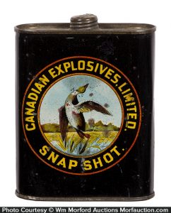 Canadian Explosives Snapshot Gunpowder Tin • Antique Advertising