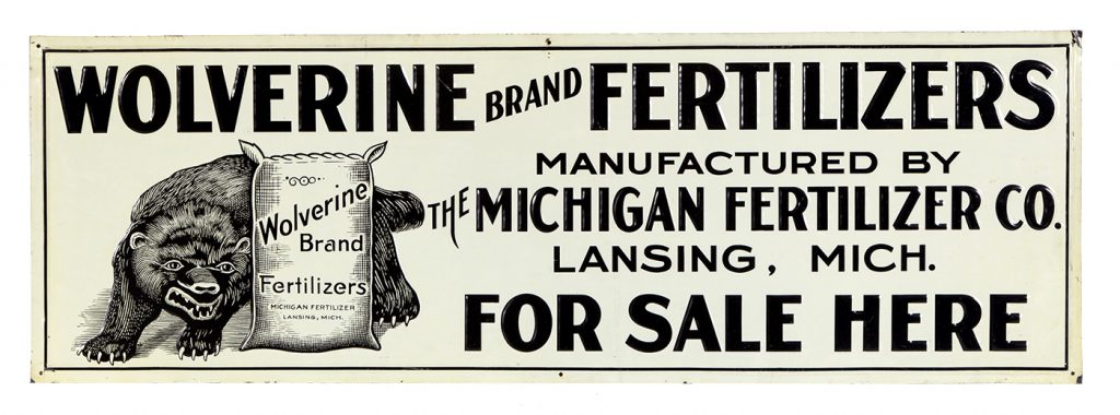 Wolverine Fertilizers Sign • Antique Advertising