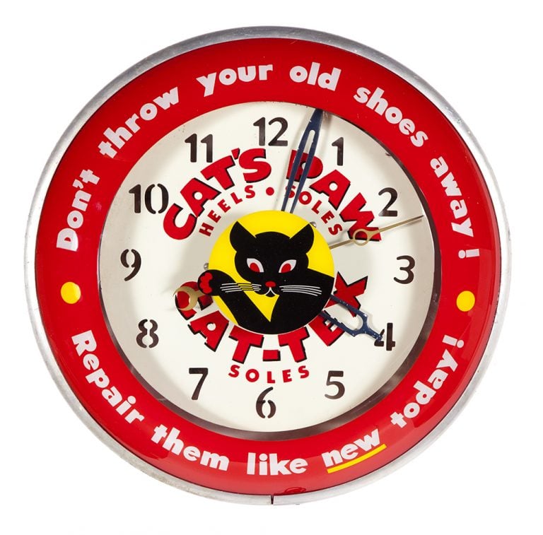 Cat's Paw Soles Light-Up Clock • Antique Advertising